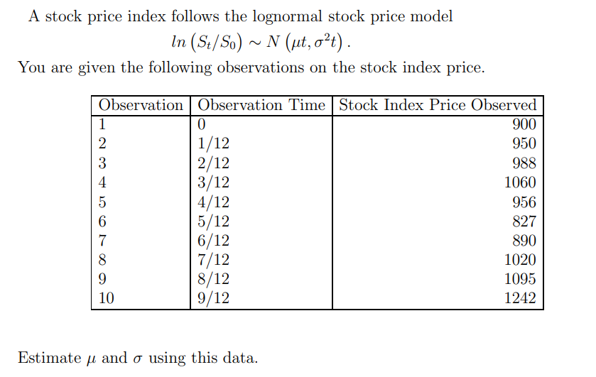 Solved A stock price index follows the lognormal stock price | Chegg.com