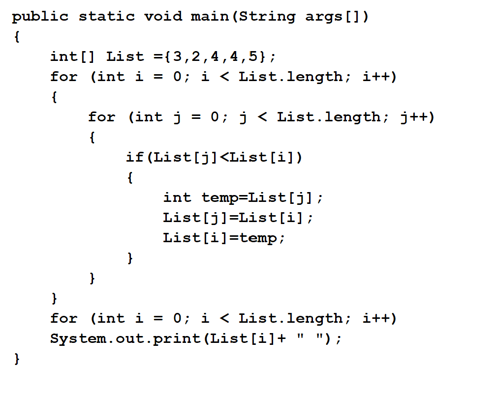 Solved public static void main(String args[]) { int[] List | Chegg.com