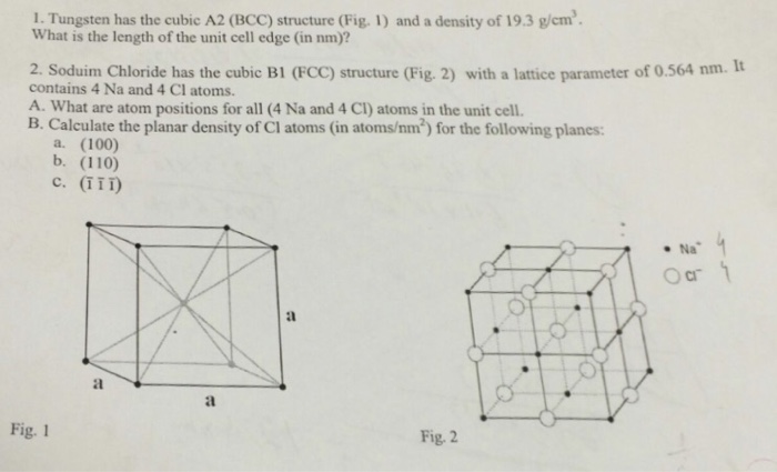 Solved 1. Tungsten has the cubic A2 (BCC) structure (Fig. I) | Chegg.com