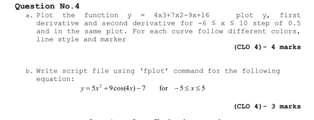 Solved Question No.4 a. Plot the function y = 4x3+7x2-9x+16 | Chegg.com