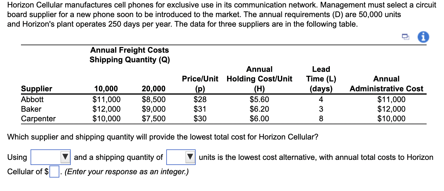 Solved Horizon Cellular manufactures cell phones for | Chegg.com