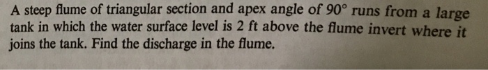 Solved A steep flume of triangular section and apex angle of | Chegg.com