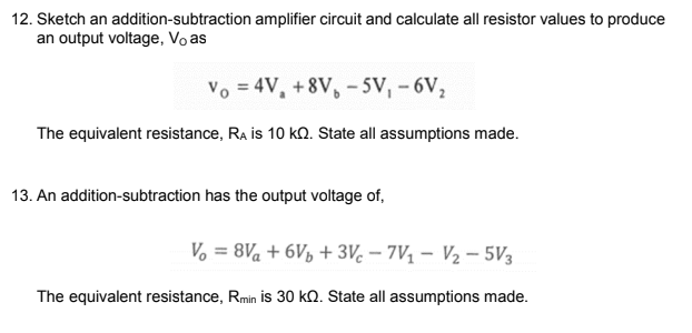 Solved 12. Sketch an addition-subtraction amplifier circuit | Chegg.com