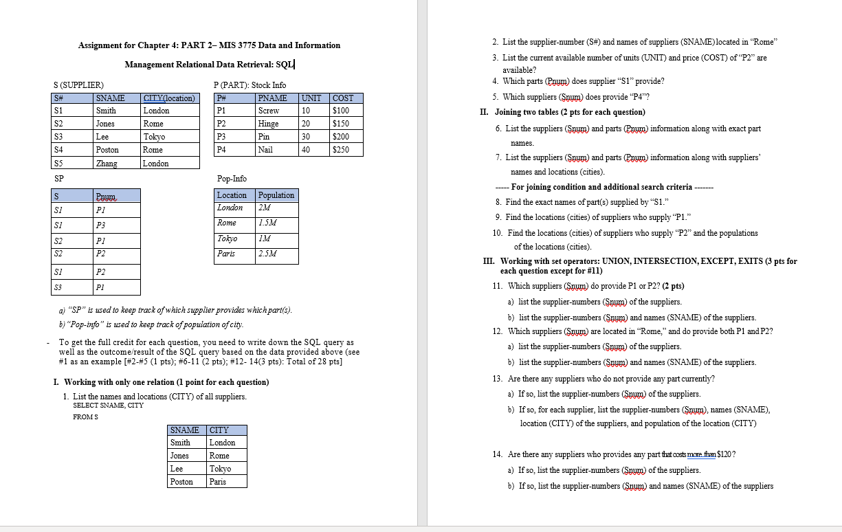 Solved Assignment for Chapter 4: PART 2-MIS 3775 Data and | Chegg.com