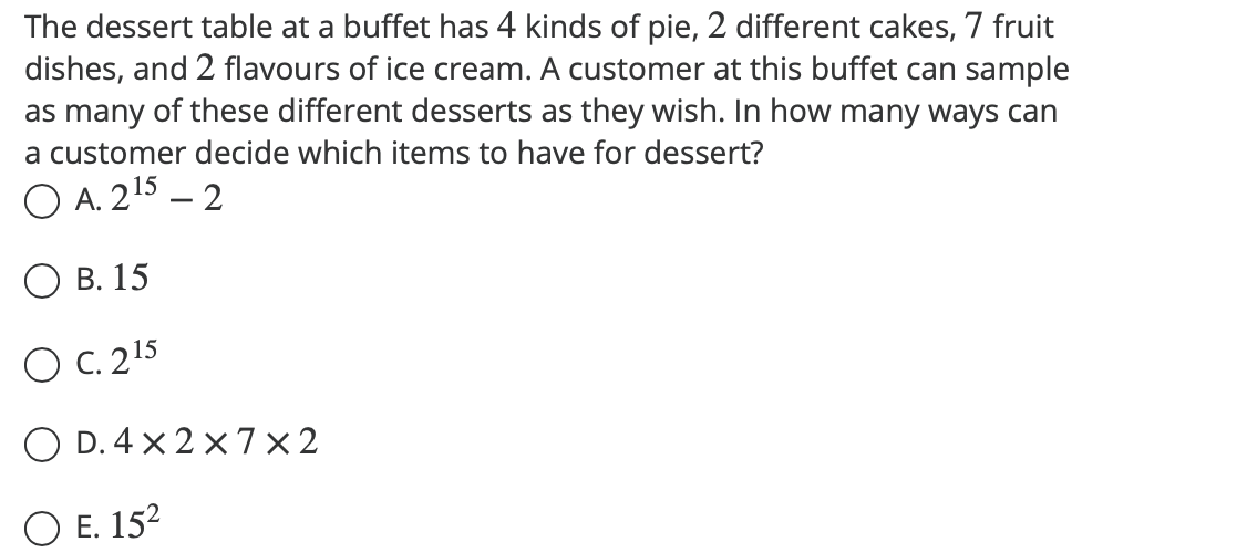 Solved The dessert table at a buffet has 4 ﻿kinds of pie, 2 | Chegg.com
