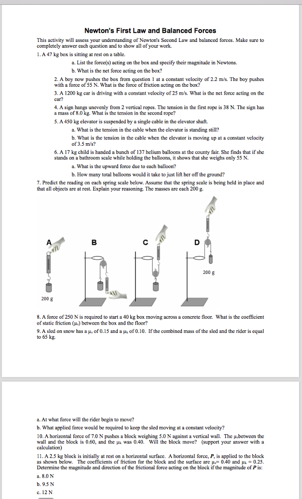 Solved Newton's First Law and Balanced Forces This activity | Chegg.com