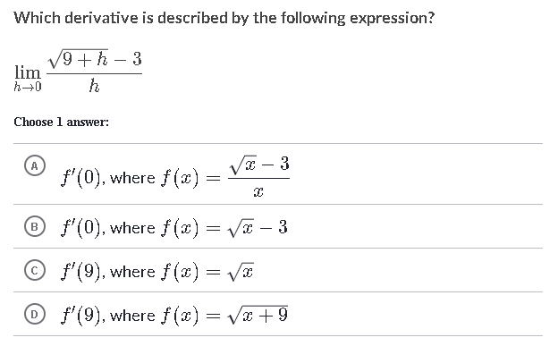 Solved Which derivative is described by the following | Chegg.com
