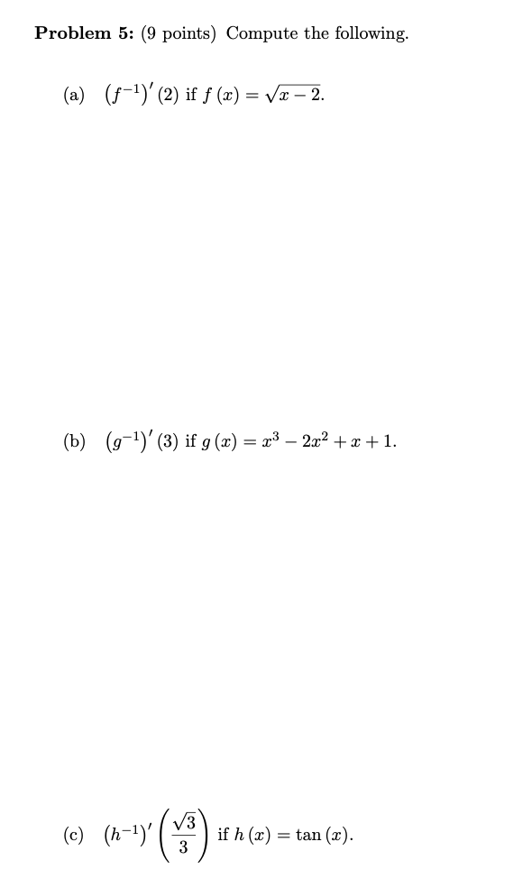 Solved Problem 5: (9 points) Compute the following. (a) | Chegg.com