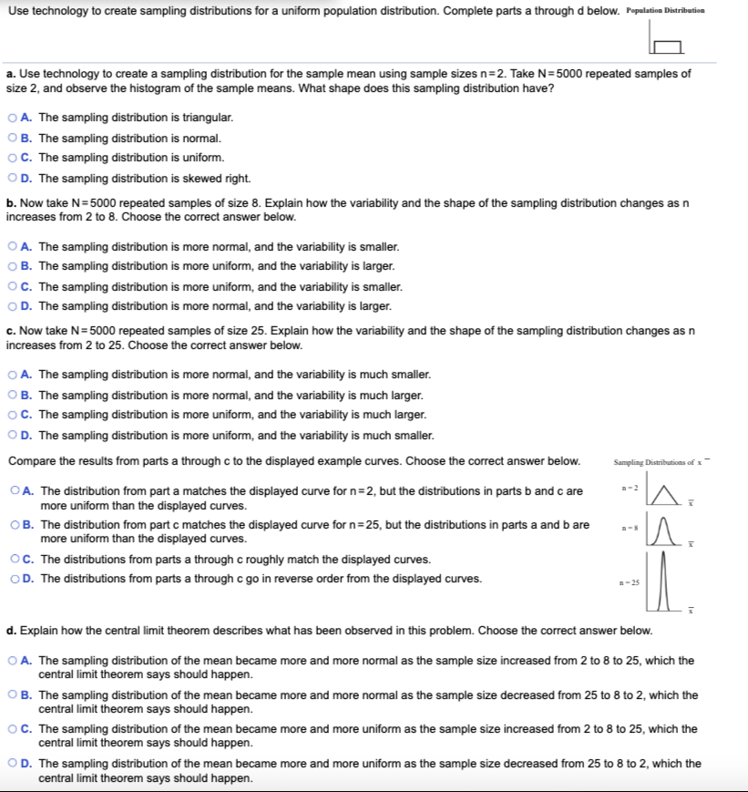 Solved Use technology to create sampling distributions for a | Chegg.com