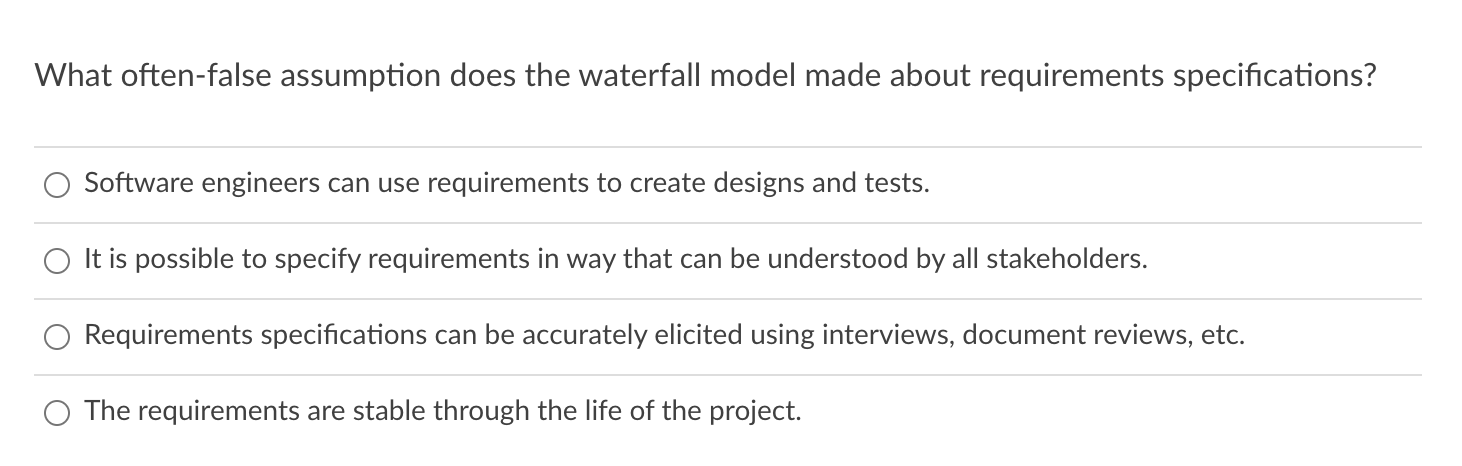 Solved What often-false assumption does the waterfall model | Chegg.com