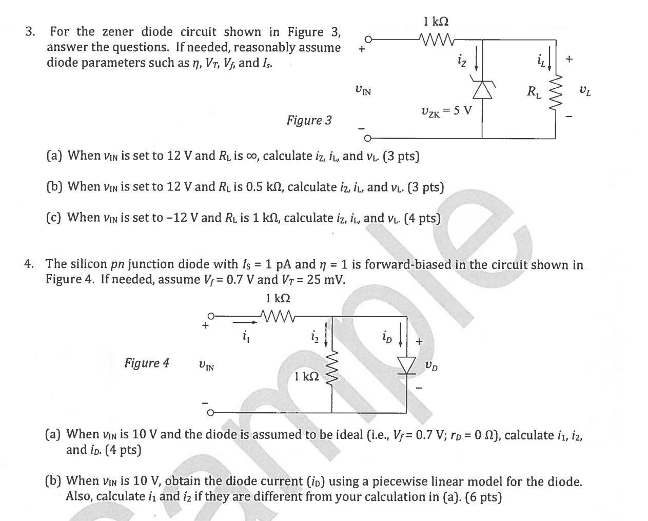 Solved 3. For the zener diode circuit shown in Figure 3, | Chegg.com