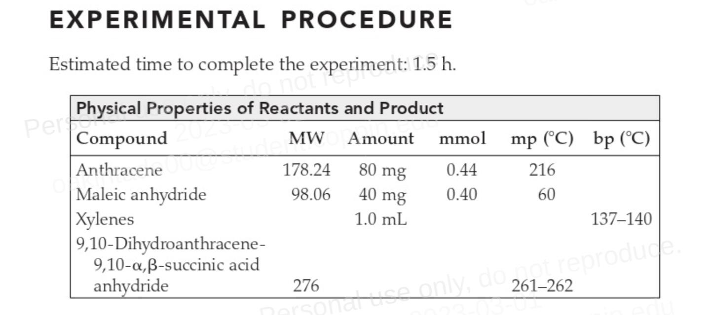 Solved mmol of anthracene given is 0.44 mmol of maleic | Chegg.com