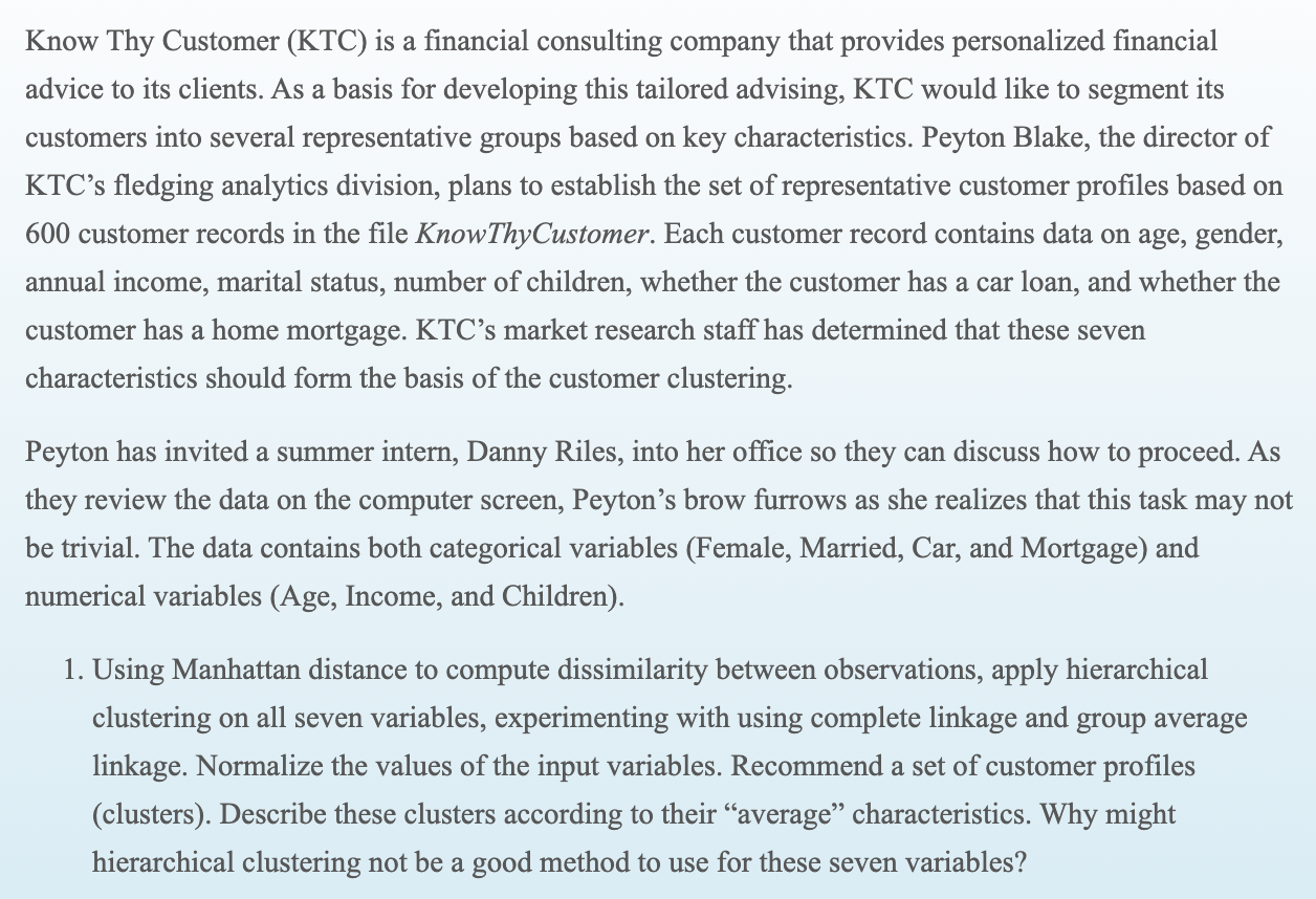 Solved Know Thy Customer (KTC) is a financial consulting | Chegg.com