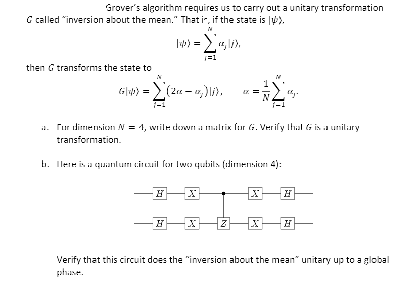 Solved Grover's algorithm requires us to carry out a unitary | Chegg.com