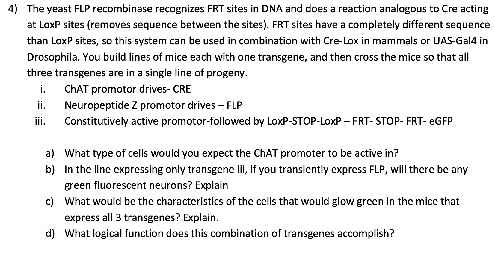 Solved The yeast FLP recombinase recognizes FRT sites in DNA | Chegg.com