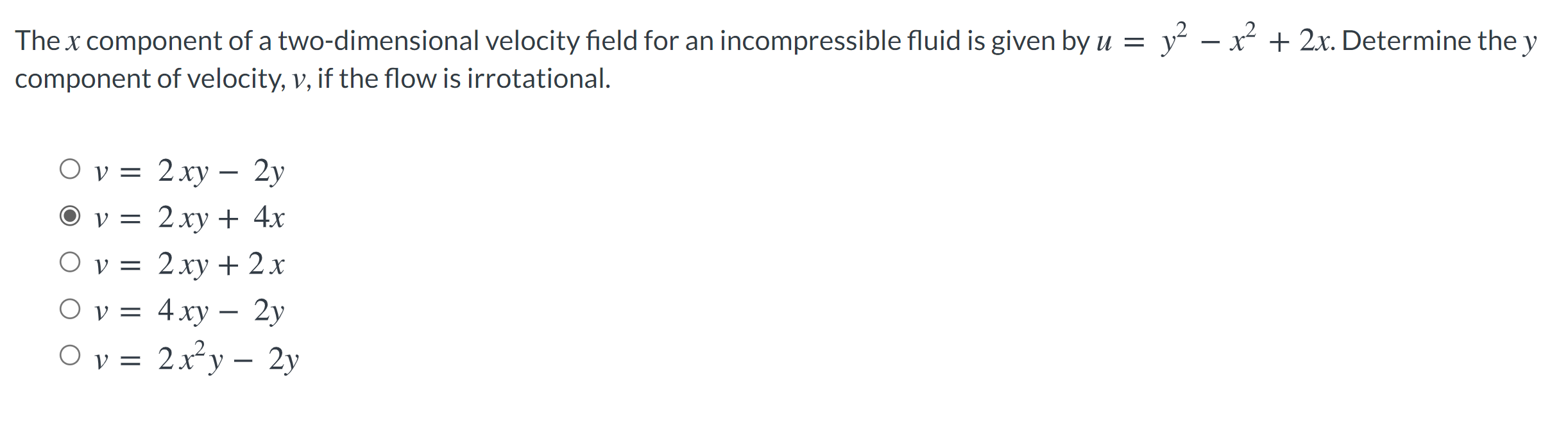 Solved The x component of a two-dimensional velocity field | Chegg.com
