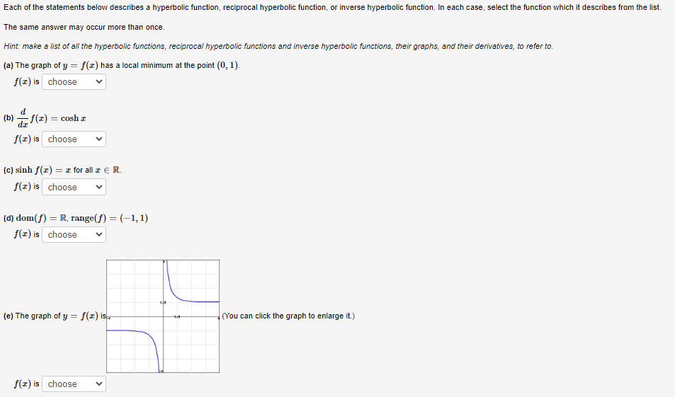 Solved Each of the statements below describes a hyperbolic | Chegg.com