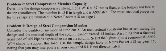 Solved Problem 2: Steel Compression Member Capacity | Chegg.com