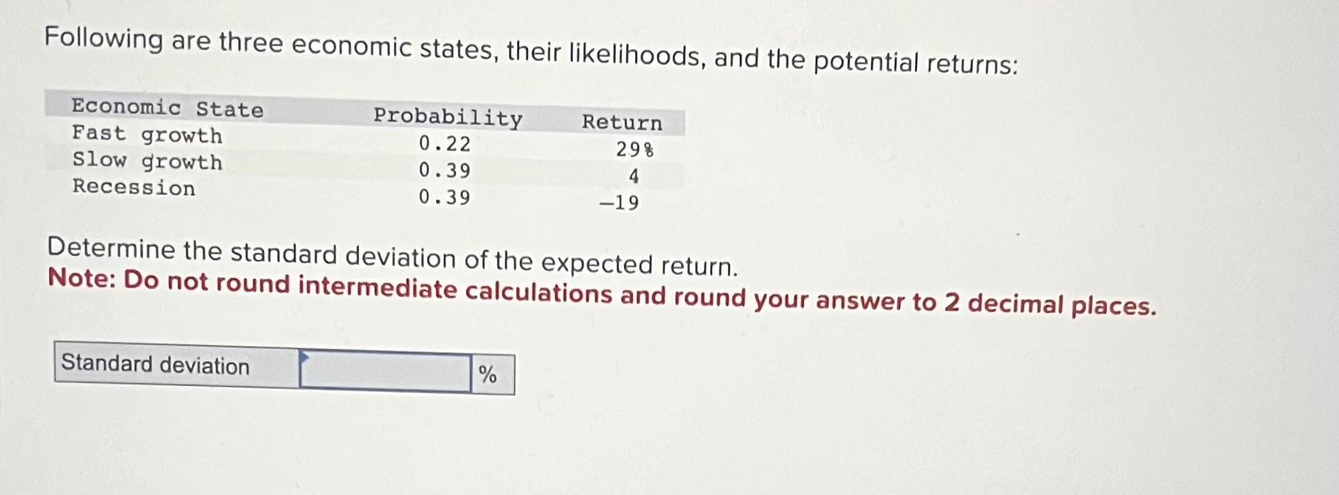 Solved Following are three economic states, their | Chegg.com