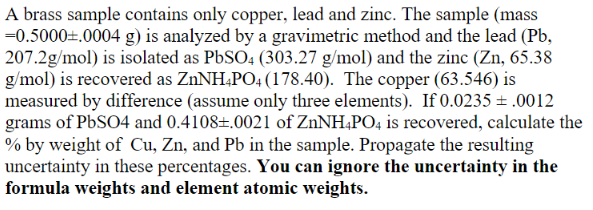 Solved A brass sample contains only copper, lead and zinc. | Chegg.com