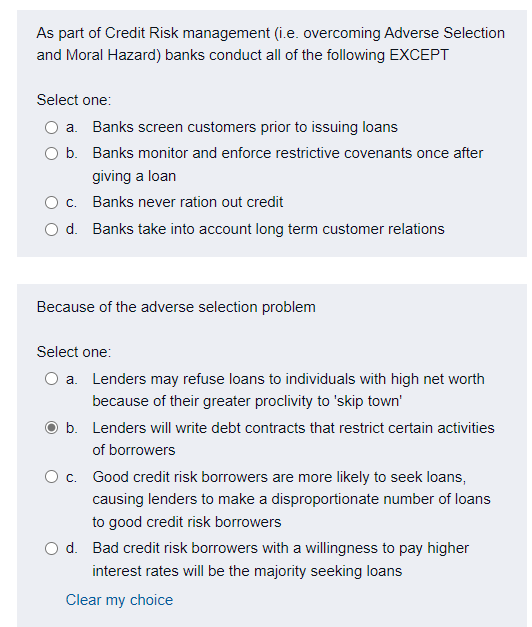 Solved As part of Credit Risk management (1.e. overcoming | Chegg.com