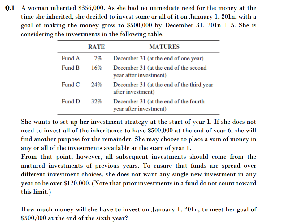Solved A woman inherited $356,000. As she had no immediate | Chegg.com