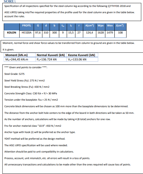 SORU: Specification of all inspections specified for | Chegg.com