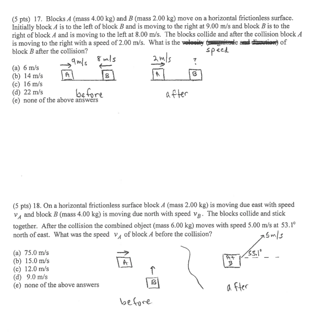 Solved (5 pts) 17. Blocks A (mass 4.00 kg) and B (mass 2.00 | Chegg.com