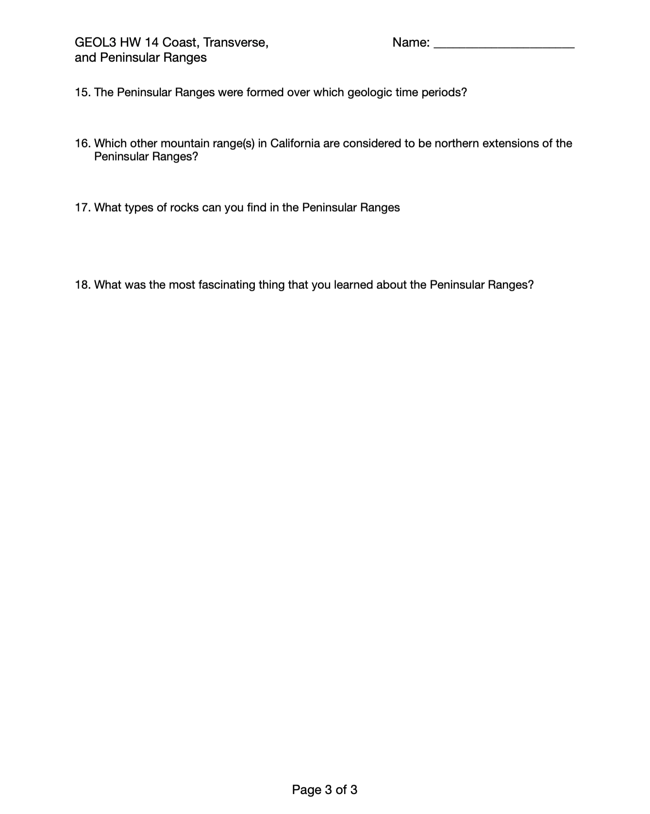 Solved GEOL3 HW 14 Coast, Transverse, Name: and Peninsular | Chegg.com