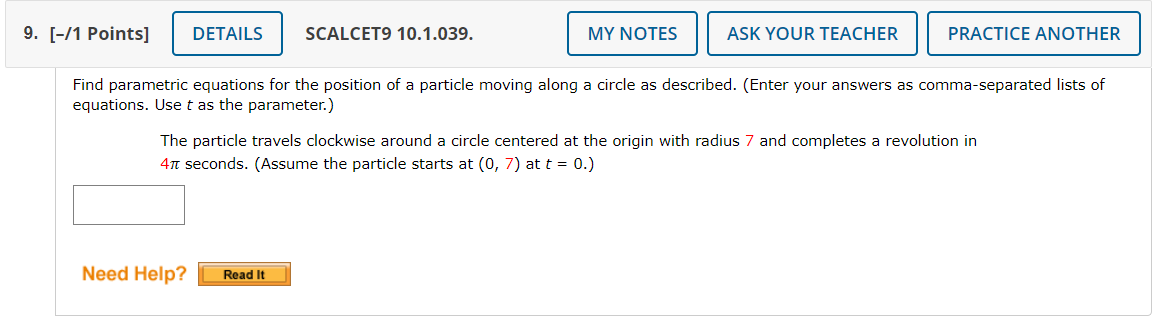 Solved Find parametric equations for the position of a | Chegg.com
