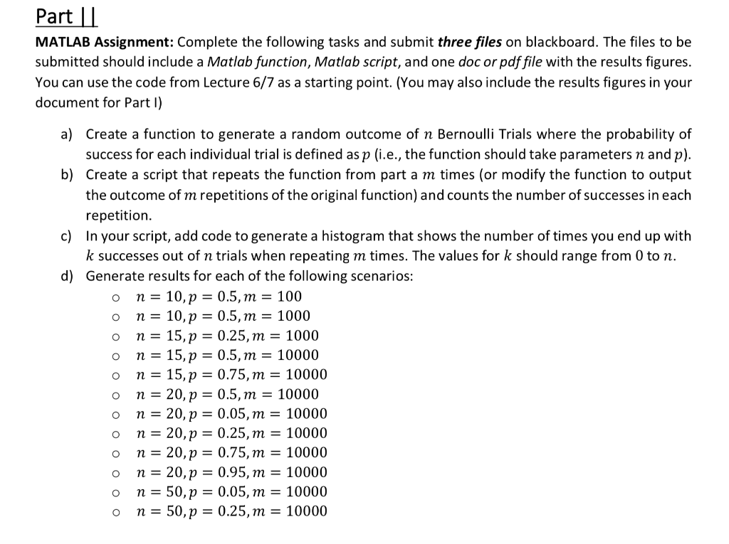 Part || MATLAB Assignment: Complete the following | Chegg.com