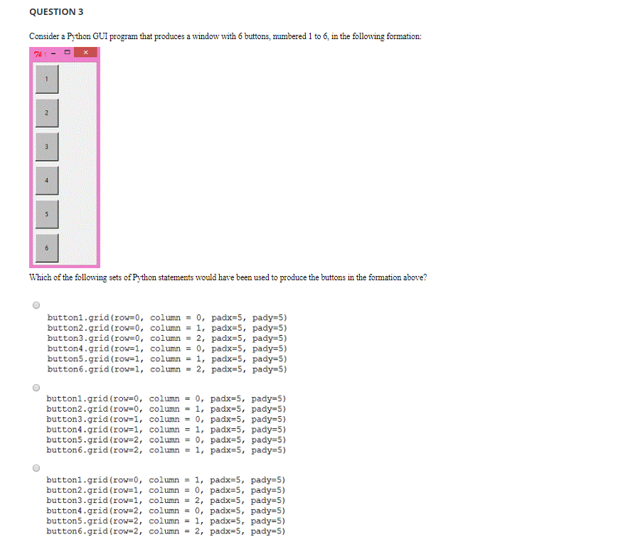 Consider a Pthon GUI program that produces a window | Chegg.com