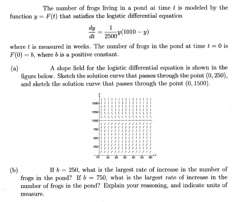Solved The number of frogs living in a pond at time t is | Chegg.com