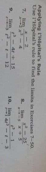Solved Use l'Hopital's rule to find the limits in Exercises | Chegg.com