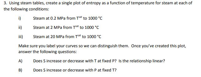 Solved 3. Using steam tables, create a single plot of | Chegg.com