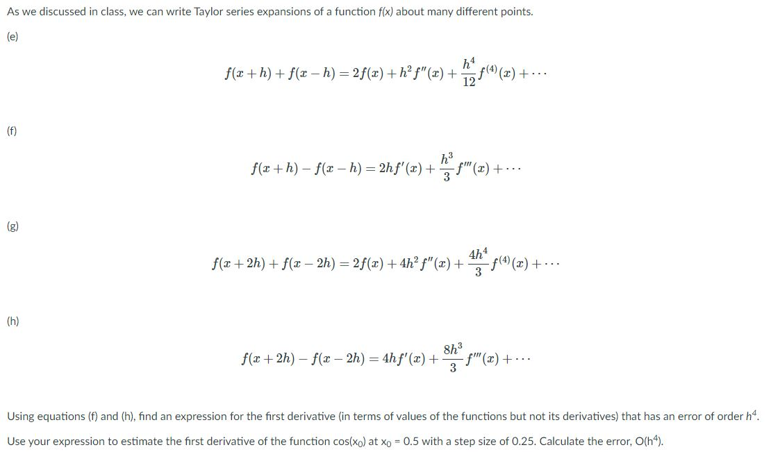 Solved Using equations (f) and (h), find an expression for | Chegg.com