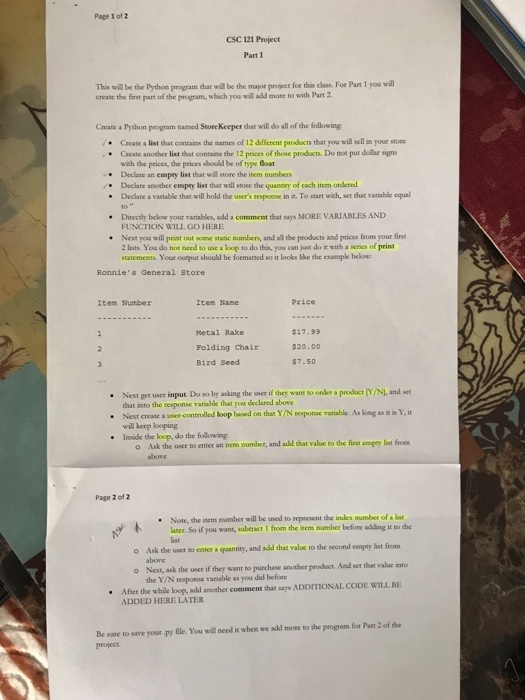 Solved Page 1 of 2 CSC 121 Peoject Part 1 This will be the | Chegg.com