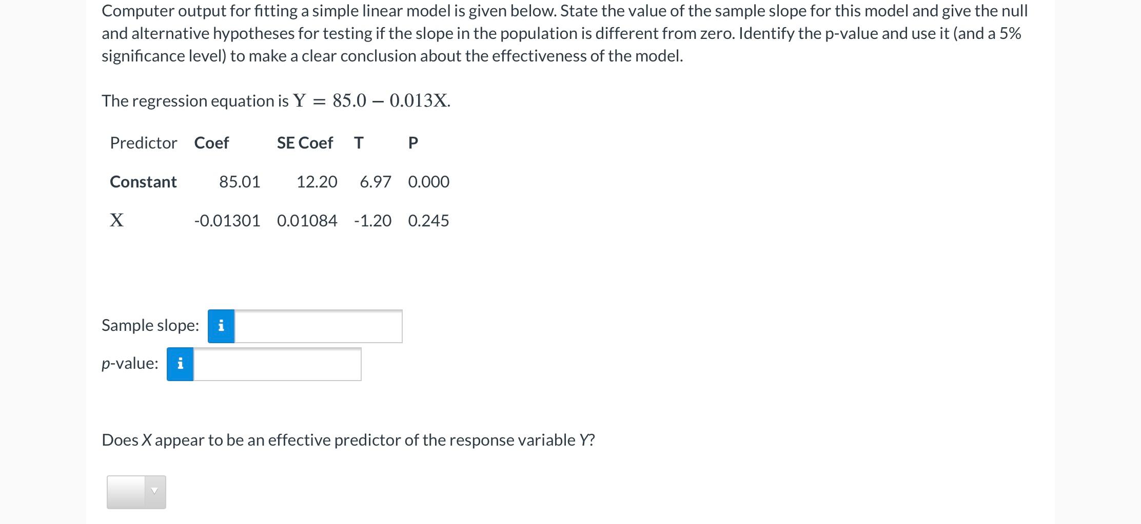 Solved Computer output for fitting a simple linear model is | Chegg.com
