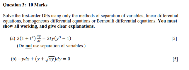Solved Solve the first-order DEs using only the methods of | Chegg.com