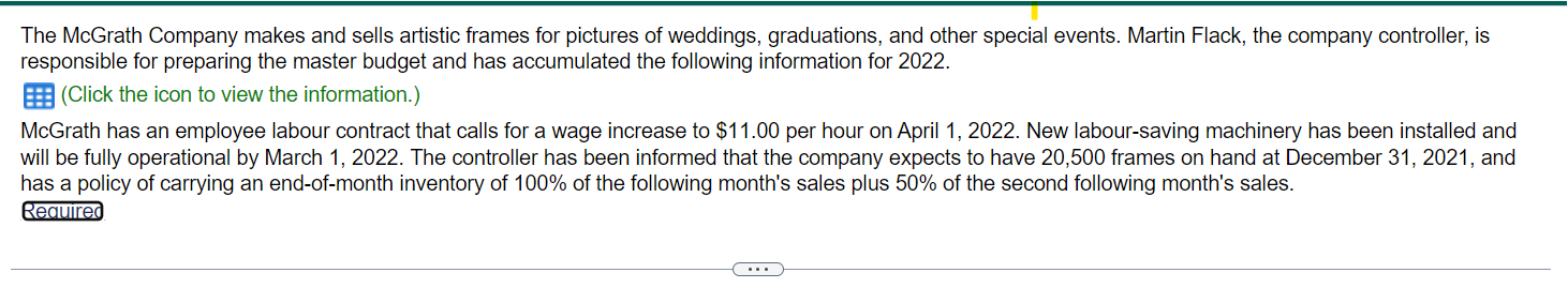 Solved The McGrath Company makes and sells artistic frames | Chegg.com