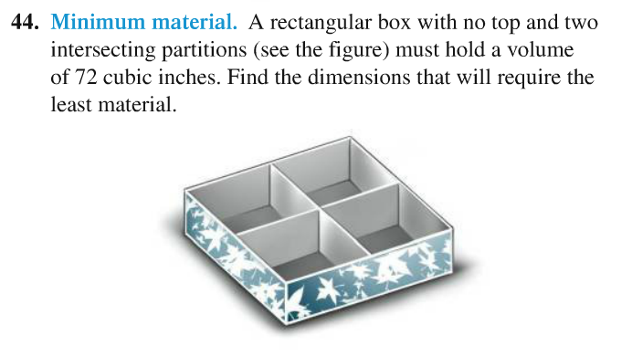 Solved 44. Minimum material. A rectangular box with no top | Chegg.com