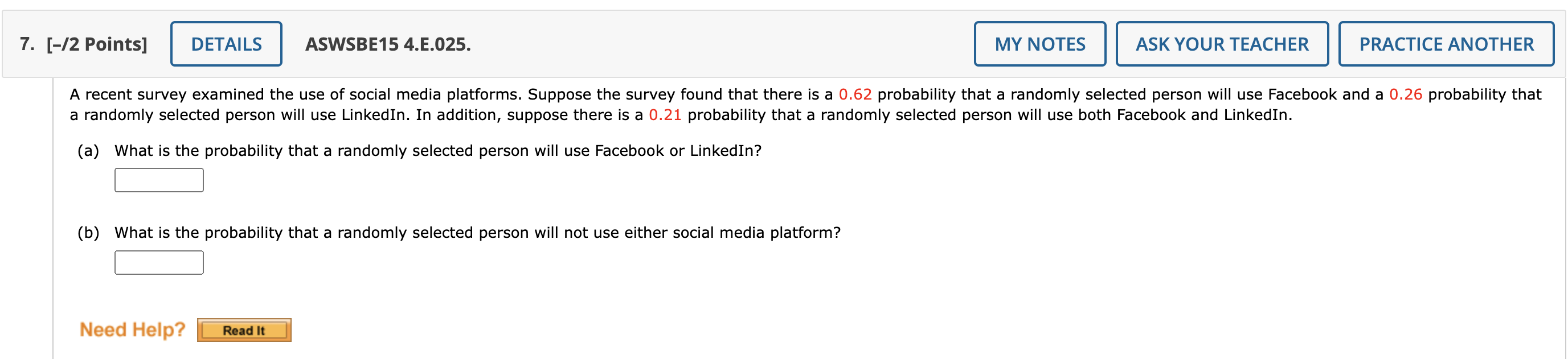 Solved [-/2 ﻿Points]ASWSBE15 4.E.025.a randomly selected | Chegg.com