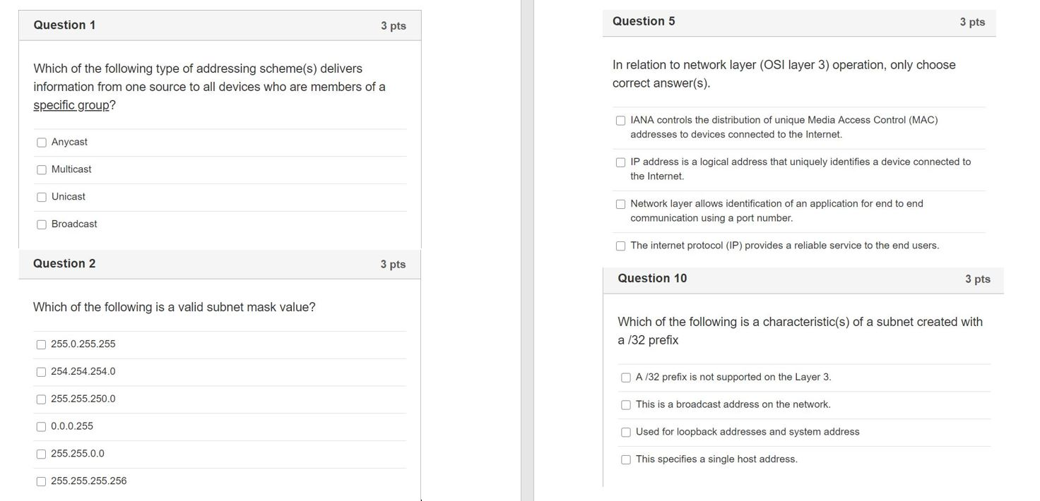 Solved Question 1 3 pts Question 5 3 pts Which of the | Chegg.com