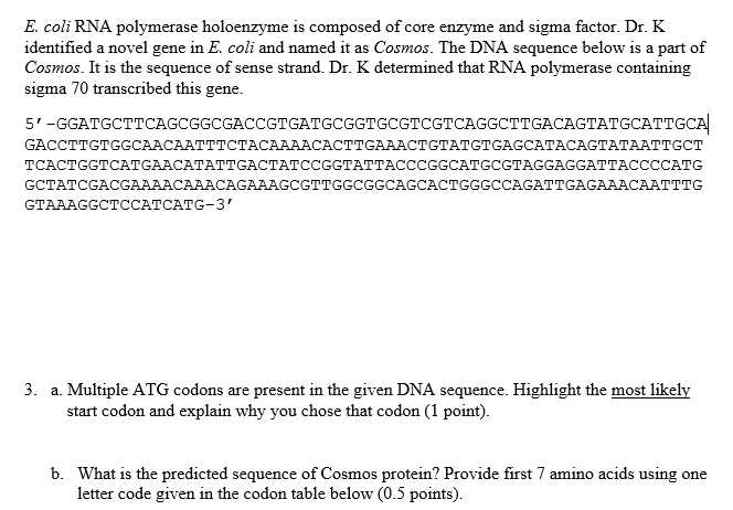 Solved E. coli RNA polymerase holoenzyme is composed of core | Chegg.com