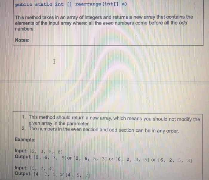 Solved public static int 1 rearrange (int[] a) This method | Chegg.com