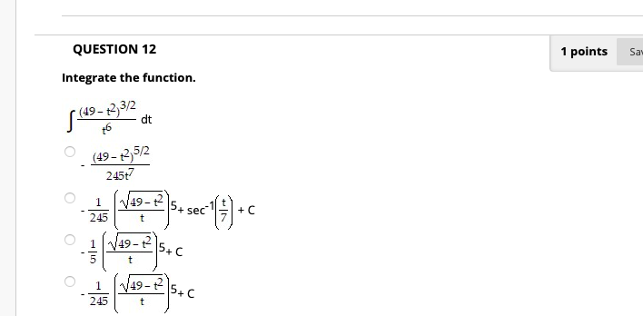 Solved QUESTION 12 Integrate the function. | Chegg.com