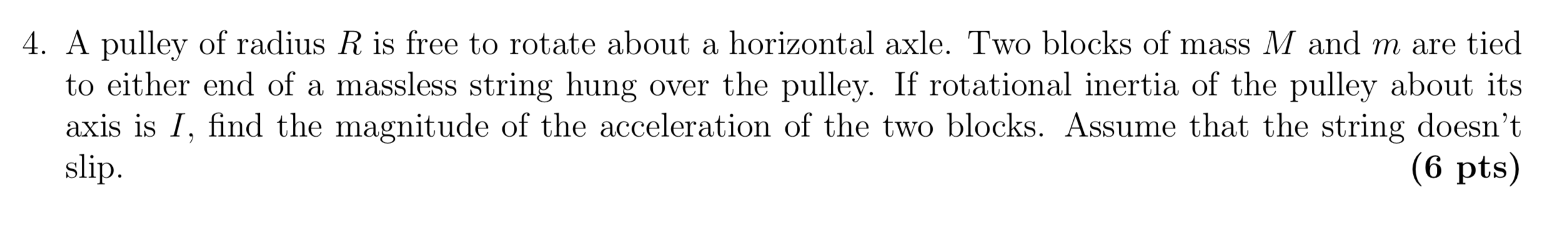 Solved 4. A pulley of radius R is free to rotate about a | Chegg.com