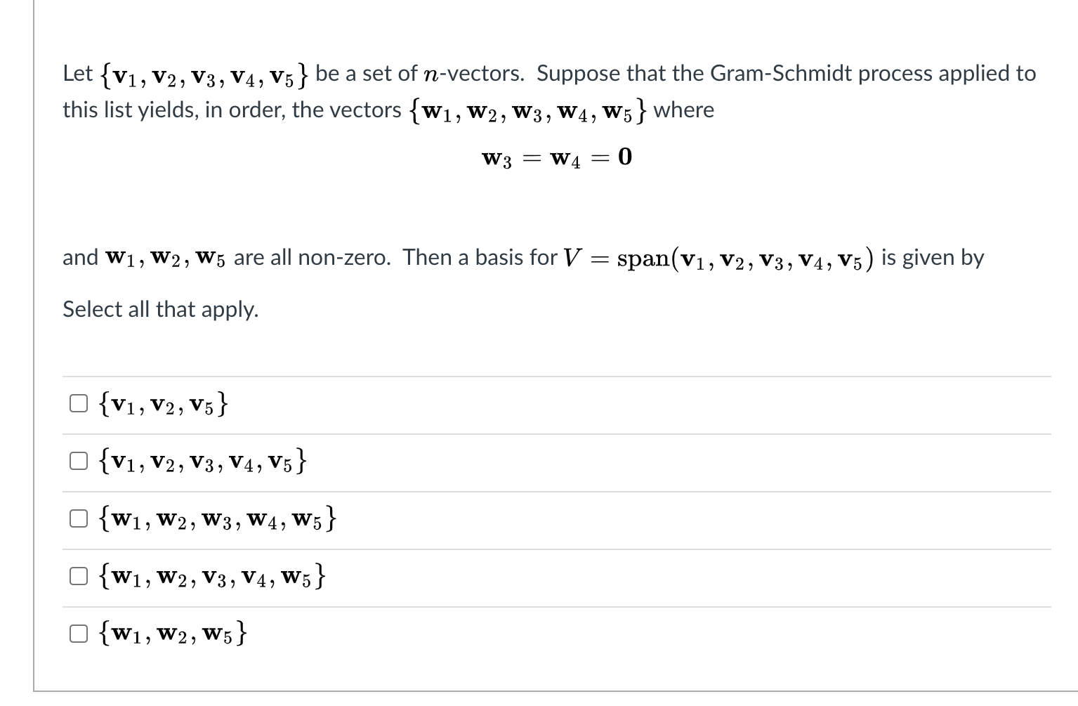 Solved Let {V1, V2, V3, V4, V5} be a set of n-vectors. | Chegg.com
