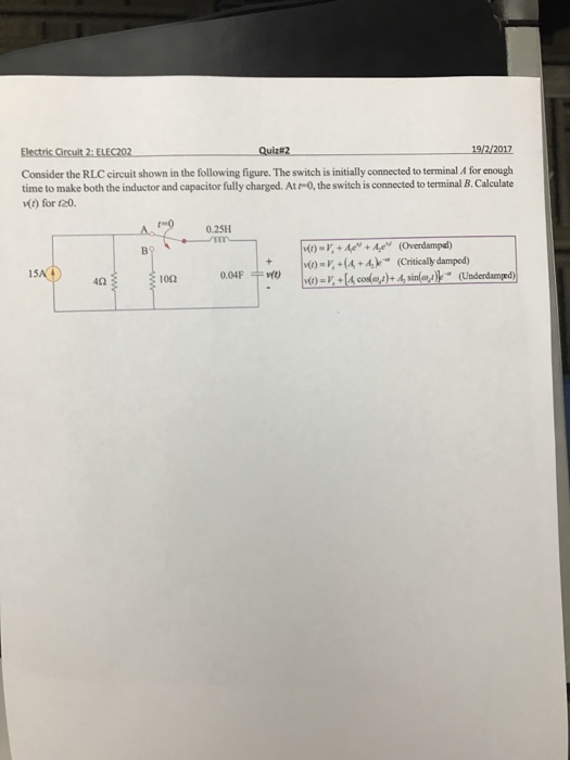 Solved Consider the RLC circuit shown in the following | Chegg.com