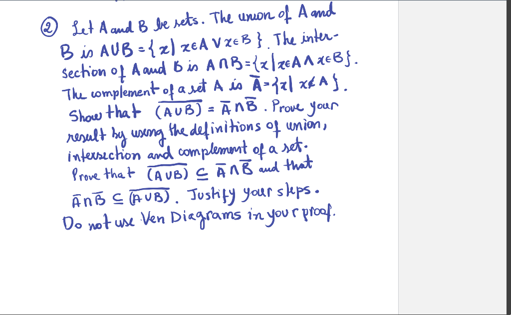 Solved 2 Let A and B be sets. The union of A and B is | Chegg.com